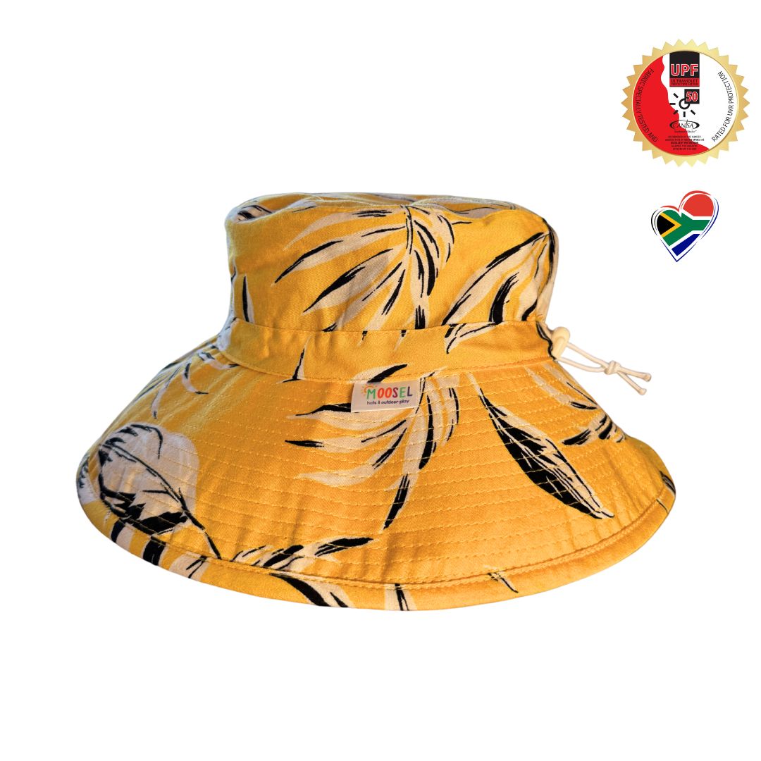 Yellow White Tropical Wide Brim Bucket Hat | UPF50+ Sun Hat | Moosel