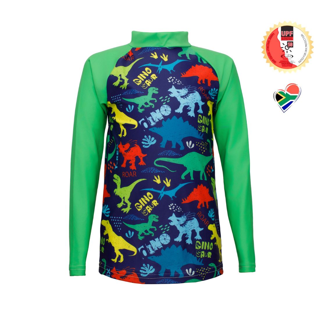 Boys Dinosaur|Kids Rash Vest Long Sleeve |UPF50+ Protection|Moosel